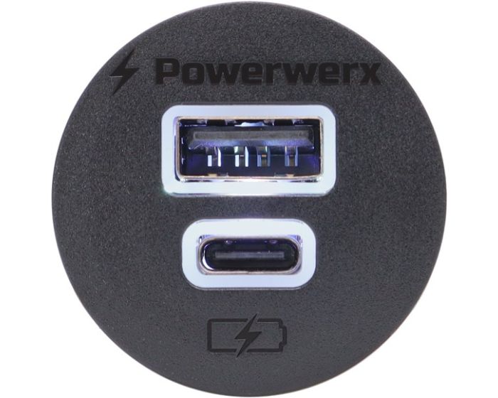 Powerwerx Panel Mount Combination USB QC3.0 and USB Type-C QC4.0 75W ...